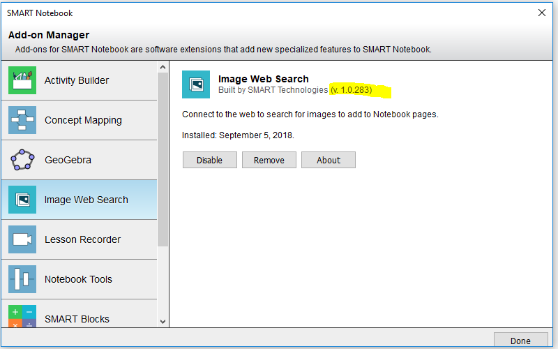 Issues with SMART Notebook 16, 17, and 18 software Image Web Search add-on